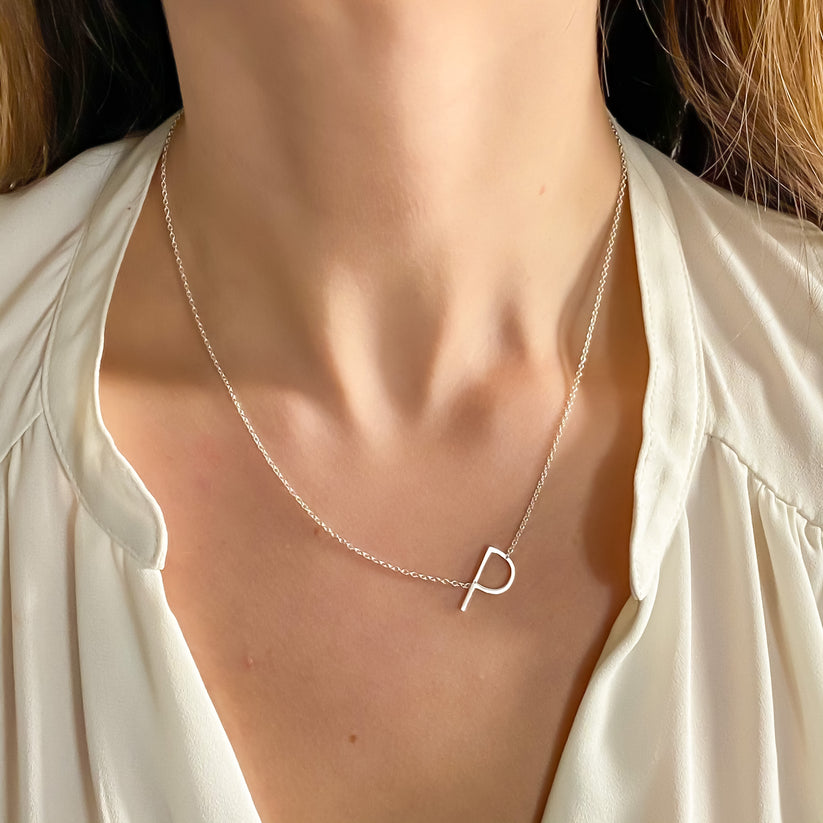 Modern Sidesways Letter P initial Necklace - Alexandra Marks ...